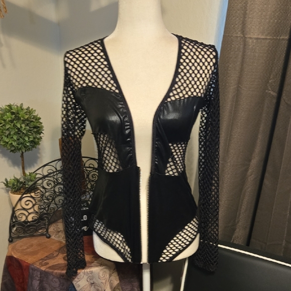 Music Legs | Tops | Nwot Music Legs Black Mesh Zippered Bodysuit With ...